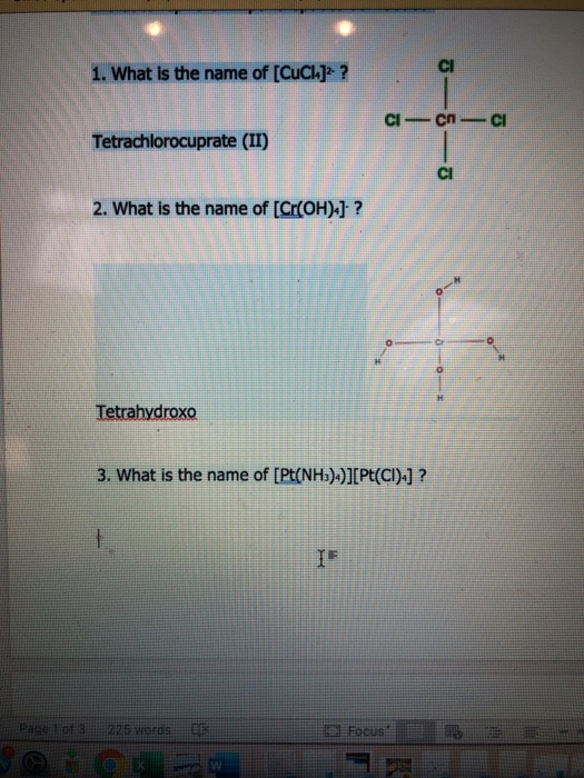 Solved 1. What is the name of [CuCl] ? C—C—CI 05-0 | Chegg.com