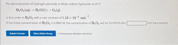 Solved The decomposition of hydrogen peroxide in dilute | Chegg.com