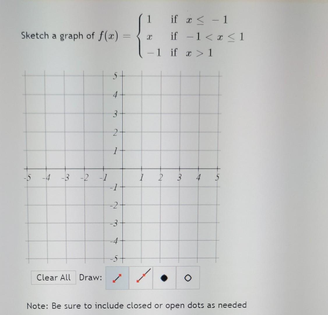 Solved Sketch a graph of f(x)=⎩⎨⎧1x−1 if x≤−1 if −1 | Chegg.com