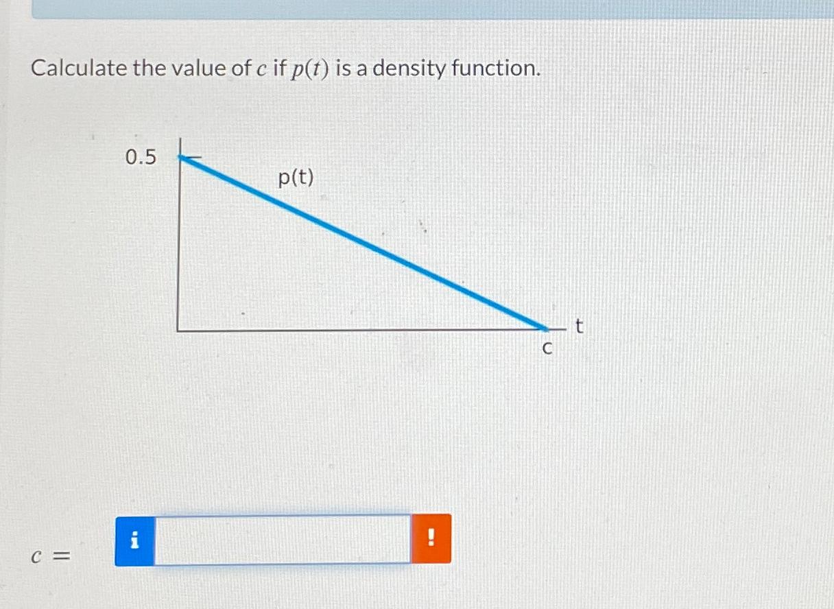 Solved Calculate the value of c ﻿if p(t) ﻿is a density | Chegg.com