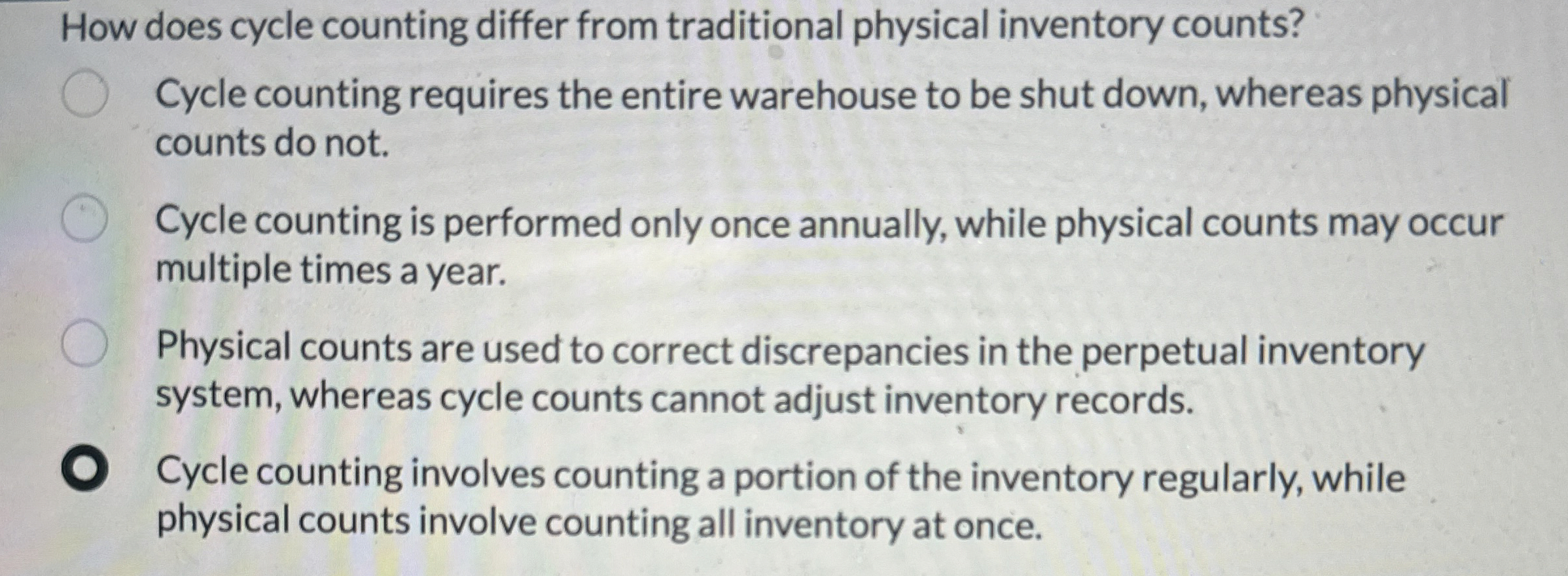 Solved How does cycle counting differ from traditional | Chegg.com