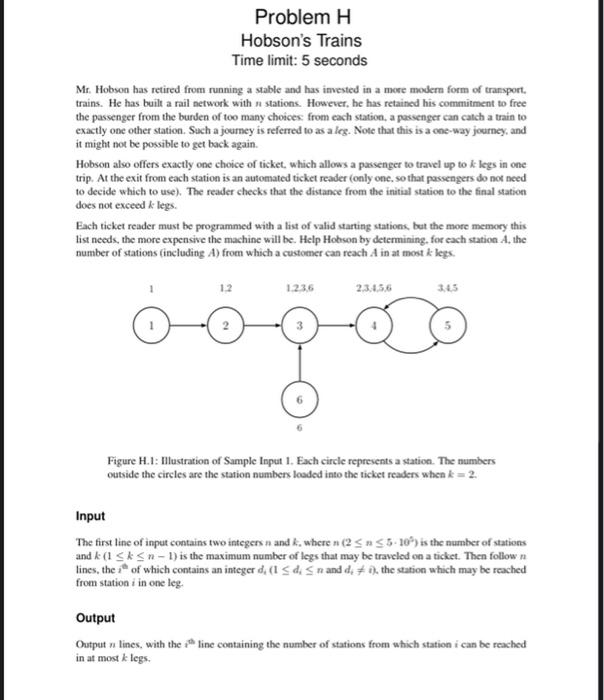 Solved Problem H Hobson's Trains Time limit: 5 seconds Mr. | Chegg.com