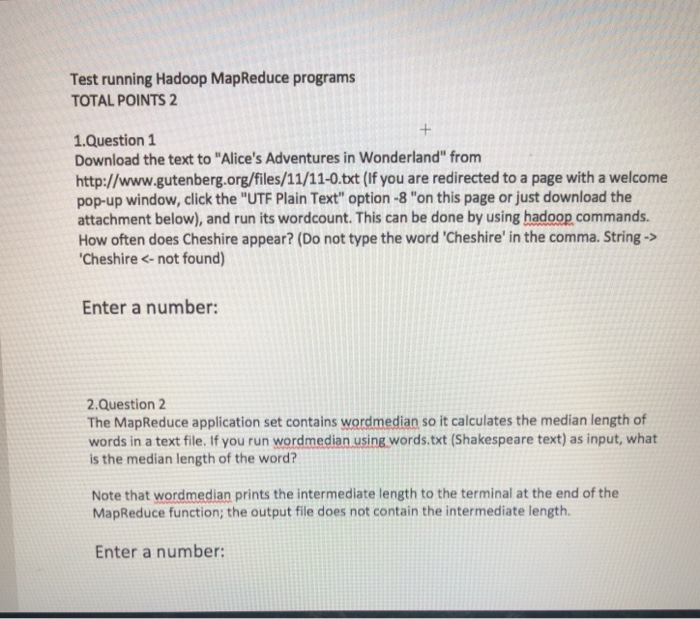 Solved Test Running Hadoop Mapreduce Programs Total Points 2 0944