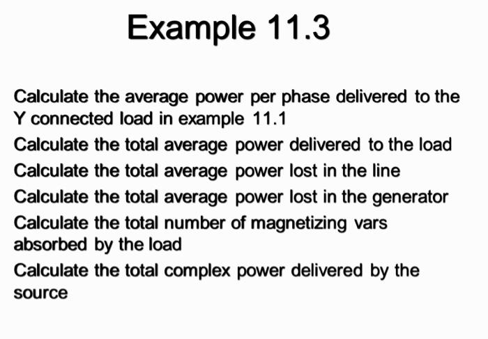 Solved Example 11.1 A balanced 3 phase Y connected generator | Chegg.com