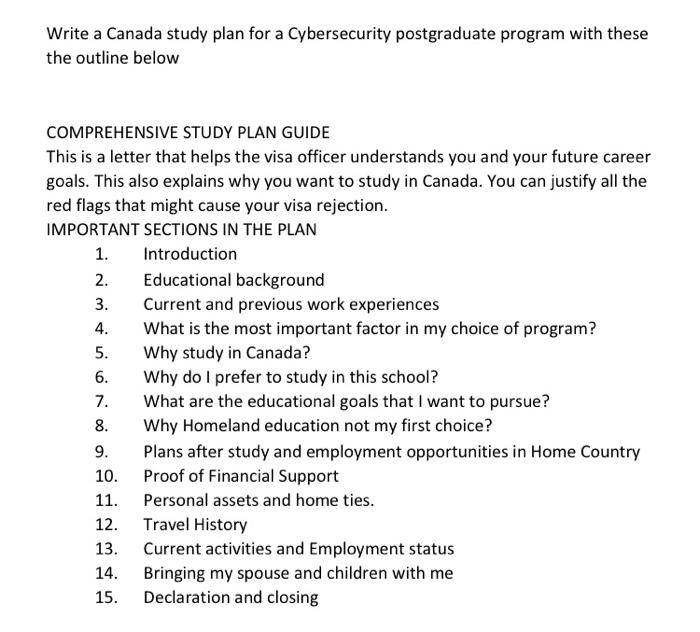 Write a Canada study plan for a Cybersecurity | Chegg.com