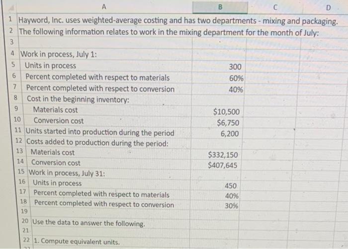 Solved Excel SIM: Process Costing using the Weighted-Average | Chegg.com
