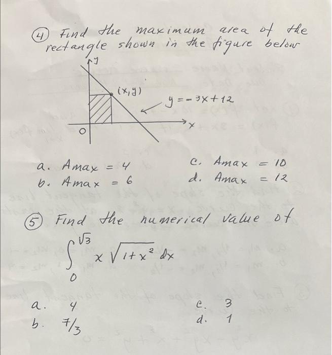 Solved (4) Find the maximum area of the rectangle shown in | Chegg.com