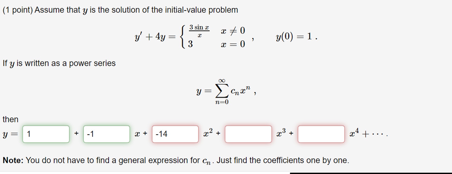 Solved (1 ﻿point) ﻿Assume that y ﻿is the solution of the | Chegg.com