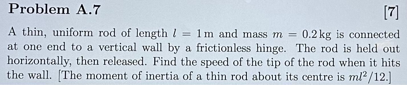 Solved Problem A.77A thin, uniform rod of length l=1m ﻿and | Chegg.com