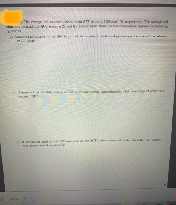 Solved The average and standard deviation for SAT scores is | Chegg.com