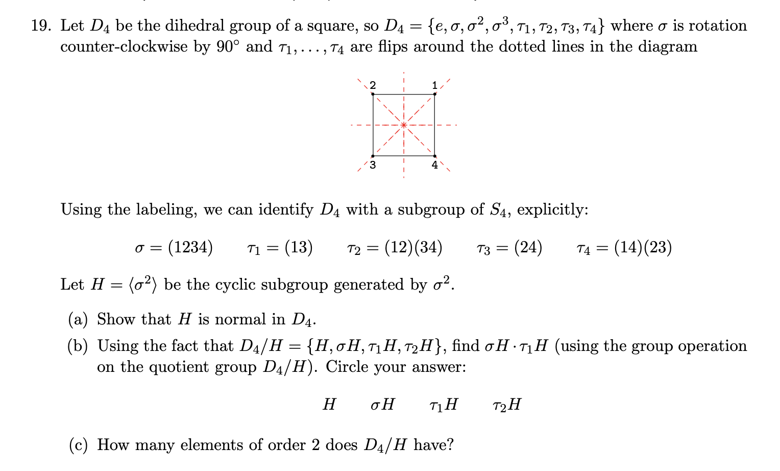 Solved Let D4 ﻿be the dihedral group of a square, so | Chegg.com