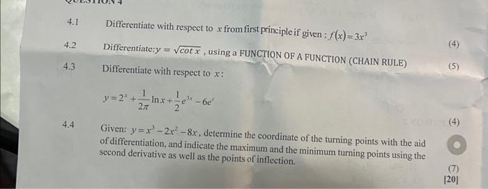 Solved Differentiate: y=cotx, using a FUNCTION OF A FUNCTION | Chegg.com