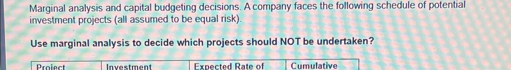 Solved Marginal analysis and capital budgeting decisions. A | Chegg.com