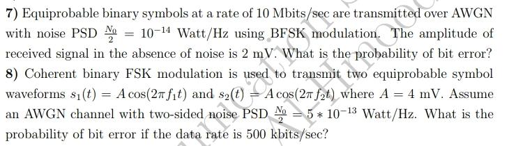 Solved Solve on paper. Equiprobable binary symbols at a rate | Chegg.com