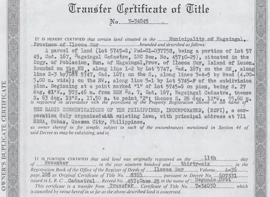 Transfer Certificate Of Title No 2 84045 Chegg