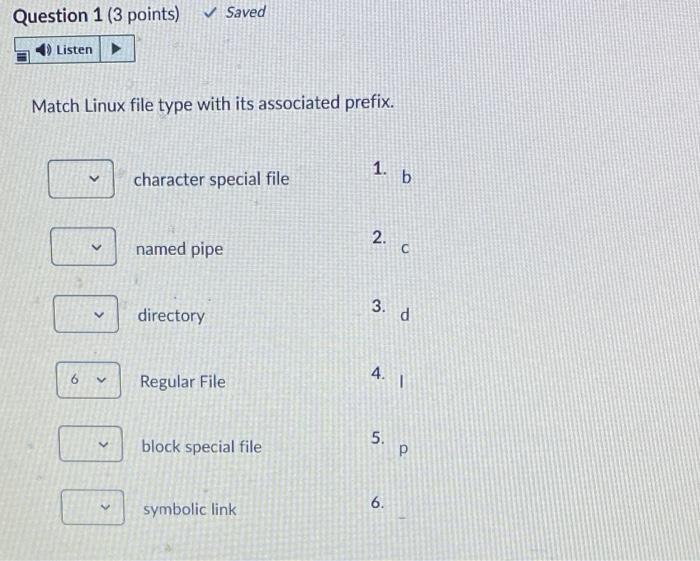 Solved Question 1 (3 points) Saved 4) Listen Match Linux | Chegg.com
