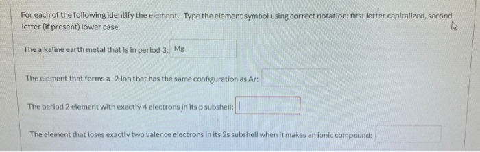 Solved For each of the following identify the element. Type | Chegg.com
