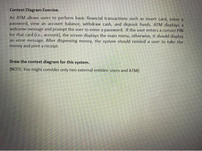 Solved Context Diagram Exercise. An ATM allows users to | Chegg.com