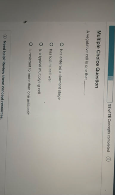 Solved 53 ﻿of 78 ﻿Concepts completedMultiple Choice | Chegg.com