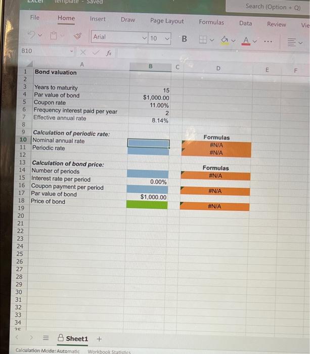 Solved Excel Online Structured Activity: Bond valuation You | Chegg.com