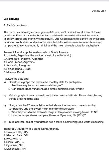 Laboratory exercise 1: Exploring the Earth's | Chegg.com