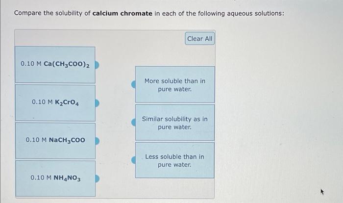 Solved Compare the solubility of calcium chromate in each of | Chegg.com