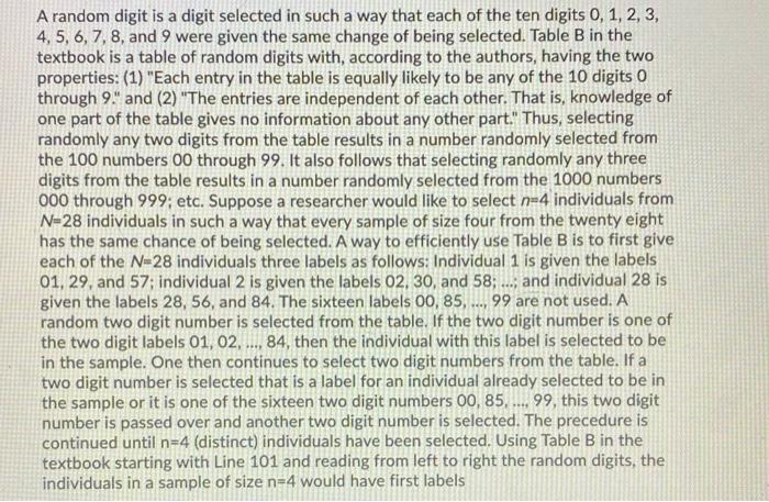Solved A random digit is a digit selected in such a way that | Chegg.com