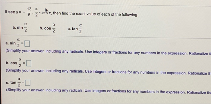 Solved 13 If sec a = - 5.