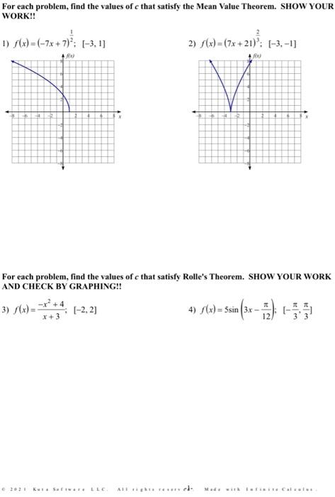 Solved For each problem, find the values of c that satisfy | Chegg.com