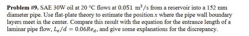 Solved Problem #9. ﻿SAE 30W oil at 20\deg C flows at | Chegg.com