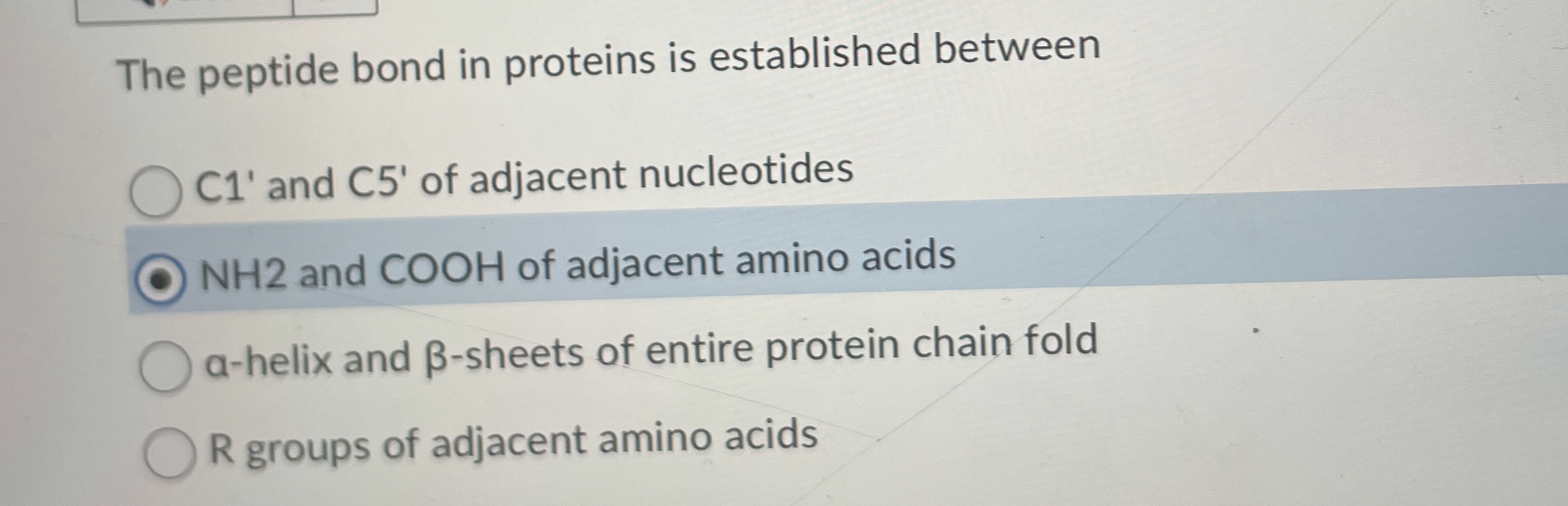 Solved The peptide bond in proteins is established between | Chegg.com