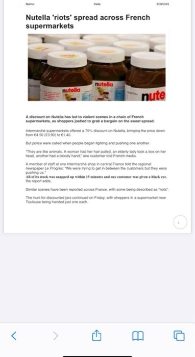 Solved Nutella 'riots' spread across French supermarkets | Chegg.com