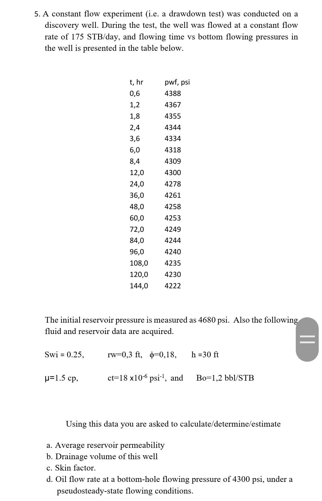 5. A constant flow experiment (i.e. a drawdown test) | Chegg.com