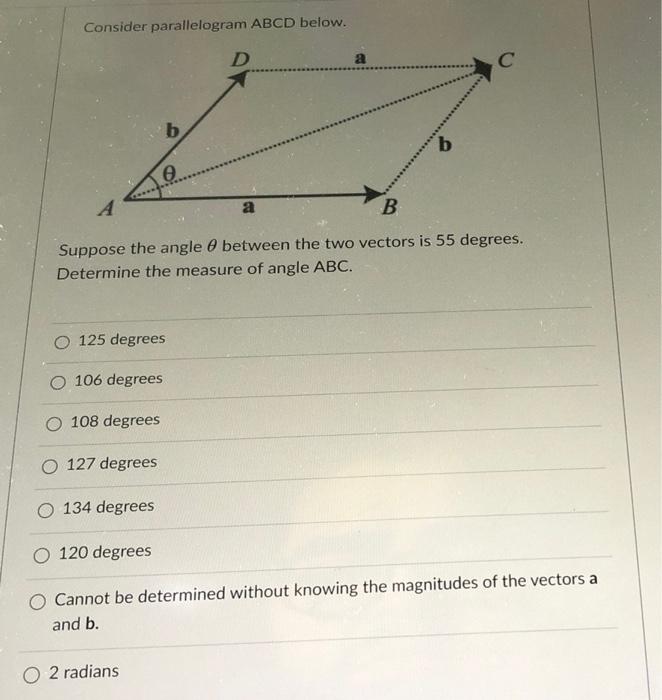 Solved Consider parallelogram ABCD below. D a С b A a B | Chegg.com