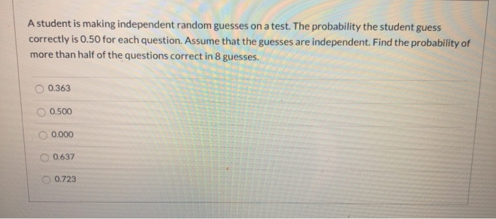 Solved A student is making independent random guesses on a | Chegg.com