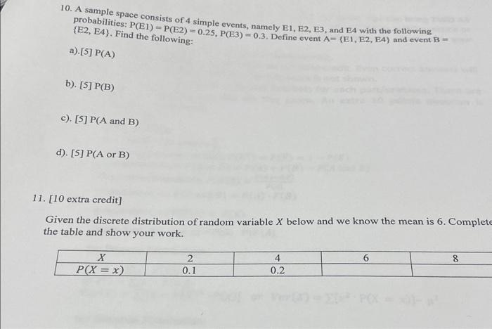 Solved 10. A sample space consists of 4 simple events, | Chegg.com