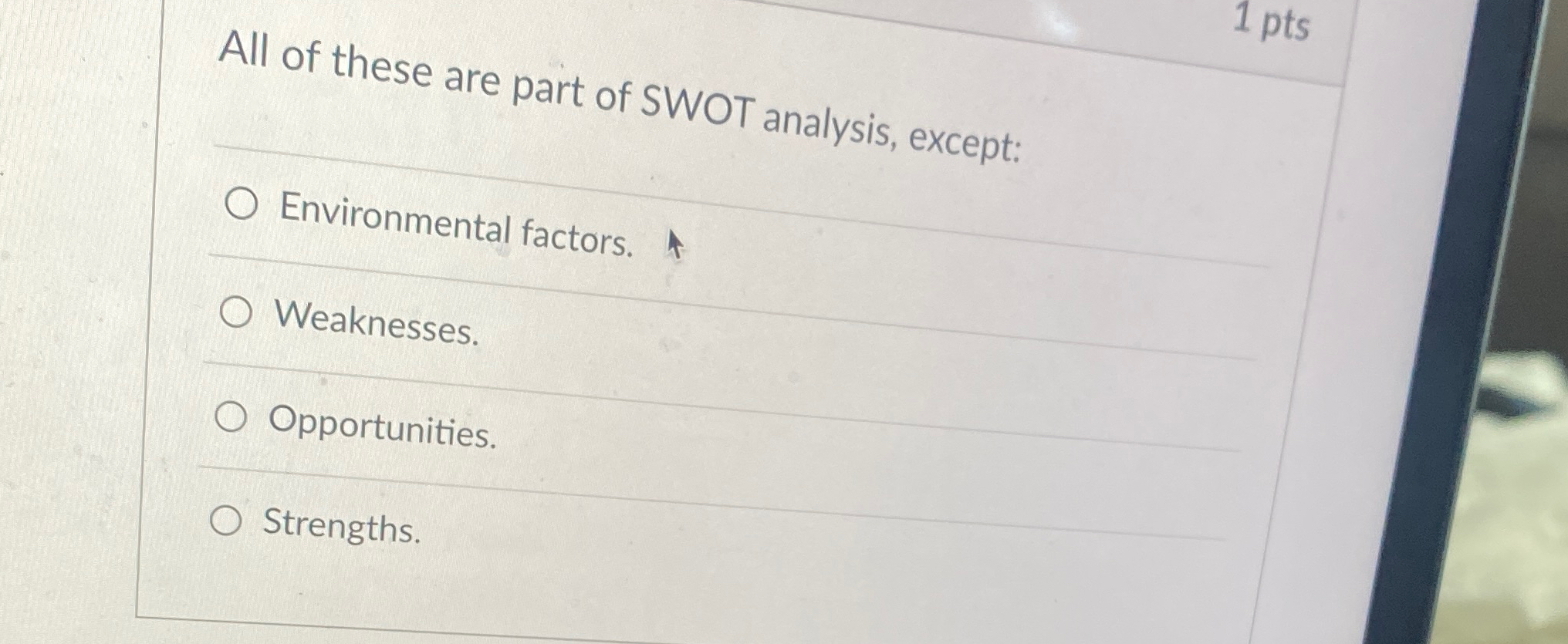 Solved All of these are part of SWOT analysis, | Chegg.com