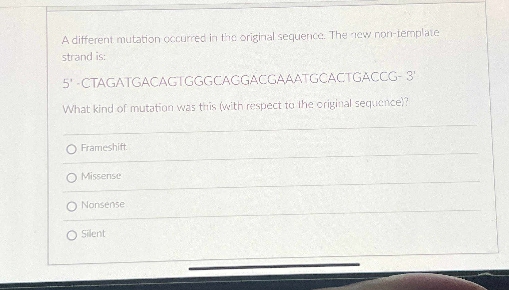 Solved A different mutation occurred in the original | Chegg.com
