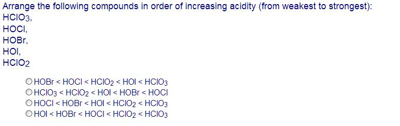 Solved Arrange the following compounds in order of | Chegg.com