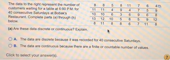Solved The data to the right represent the number of | Chegg.com