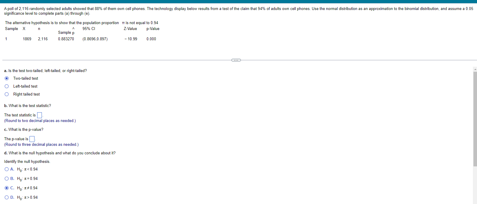 significance level to complete parts (a) ﻿through | Chegg.com