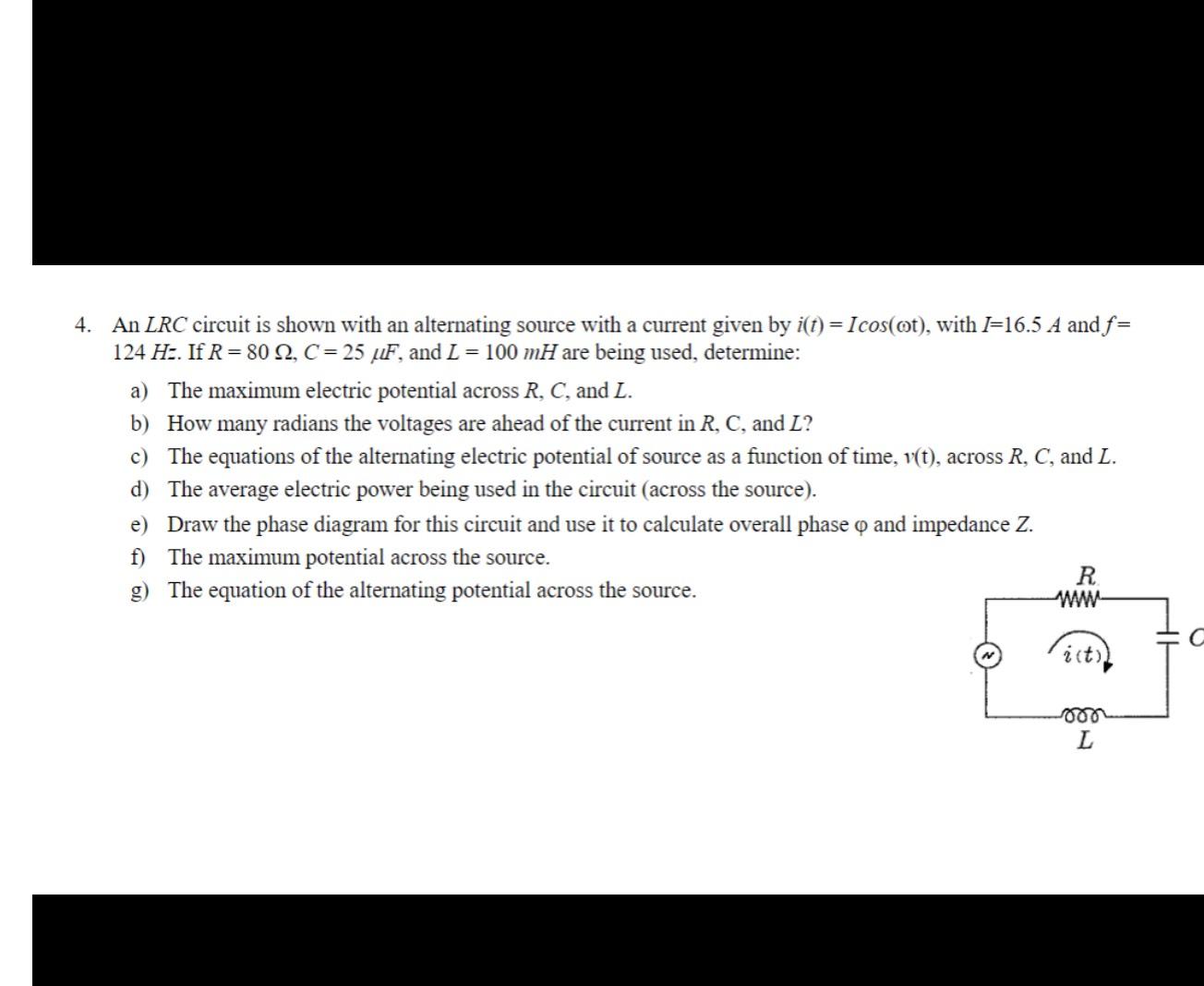 Solved An LRC ﻿circuit is shown with an alternating source | Chegg.com