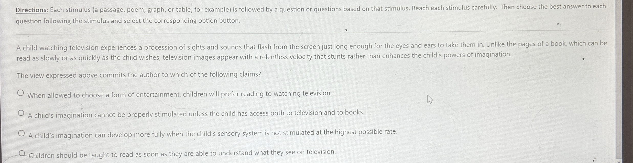 Solved Directions: Each stimulus (a passage, poem, graph, or | Chegg.com