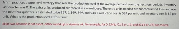 Solved A firm practices a pure chase strategy. Production | Chegg.com