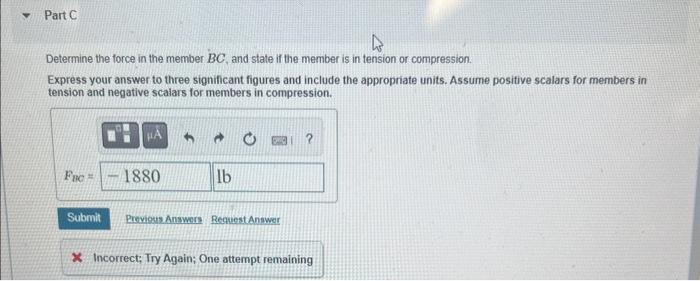 Solved Determine the force in members BC,CF, and FE. State | Chegg.com