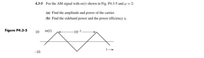 Solved 4.3-5 For the AM signal with m(t) shown in Fig. | Chegg.com