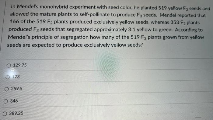 Solved In Mendel's monohybrid experiment with seed color, he | Chegg.com