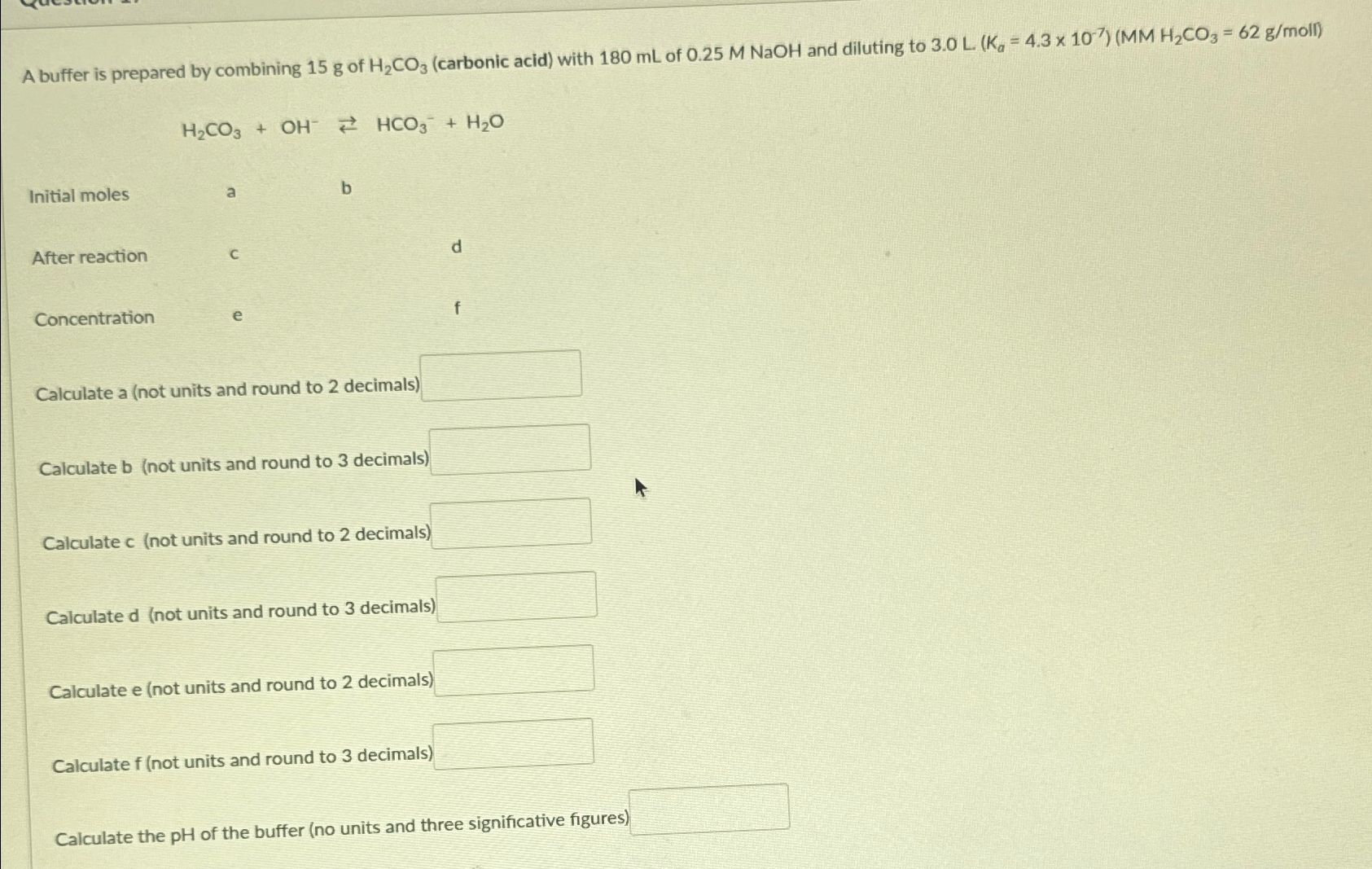 Solved A buffer is prepared by combining 15g ﻿of | Chegg.com