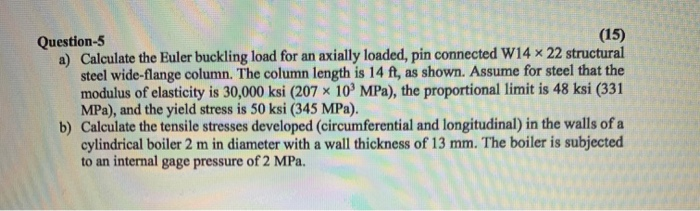 Solved Question-5 (15) a) Calculate the Euler buckling load | Chegg.com