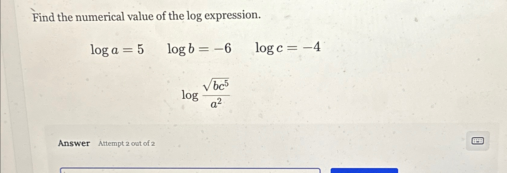 Solved Find the numerical value of the log | Chegg.com